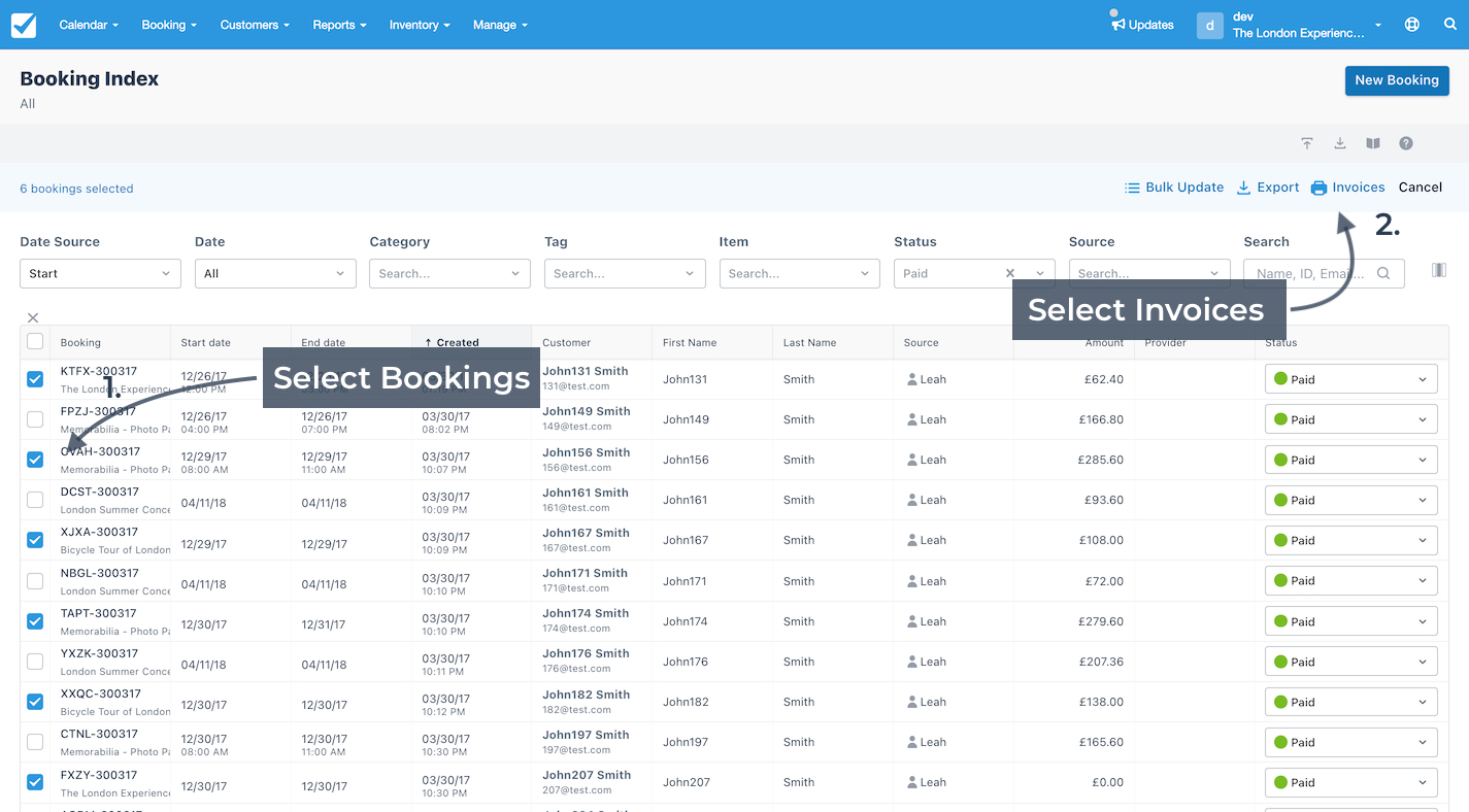 Selecting invoices for viewing, downloading, and printing from the ...