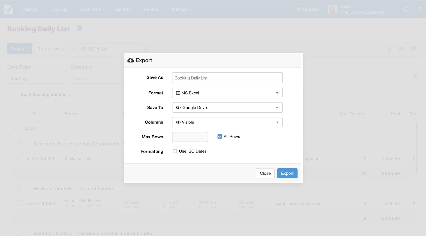Exporting the booking daily list – Checkfront