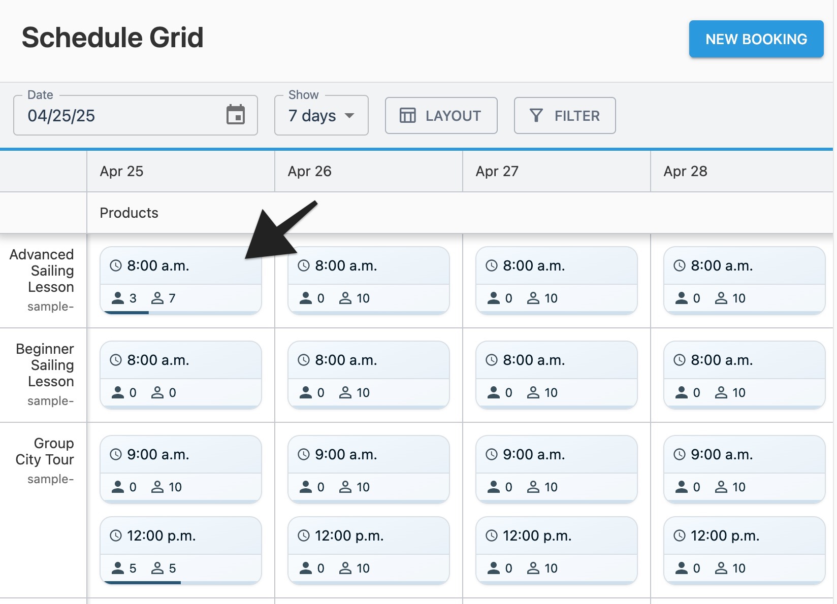 Viewing session details from the Schedule Grid – Checkfront
